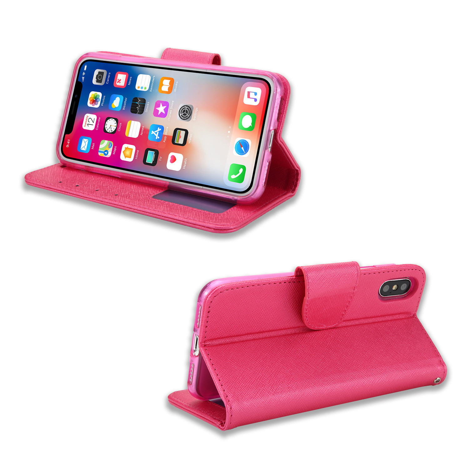iPhone X Case, PU Leather + TPU Inner Fold stand Pouch with Credit Card ...
