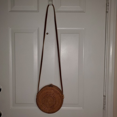 Round Rattan Wicker Purse Crossbody Bag Tropical Lining With Pockets | eBay