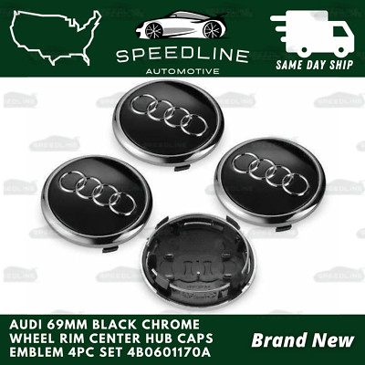 Audi 69mm Black Chrome Wheel Rim Center Hub Caps Emblem 4PC Set ...