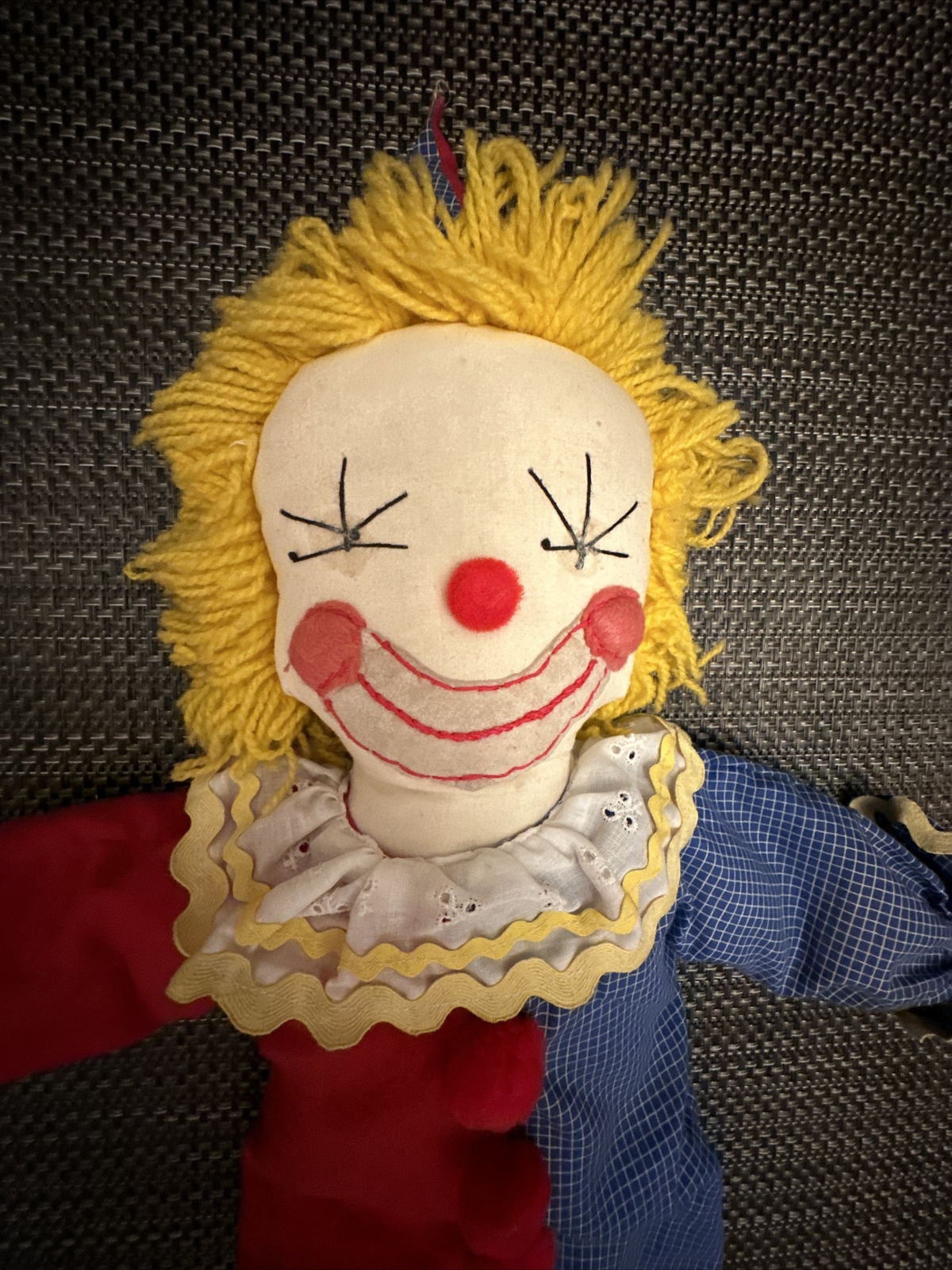 Vintage Rare Folk Art Handmade Cloth Clown Doll Red Poms Raggedy Andy ...