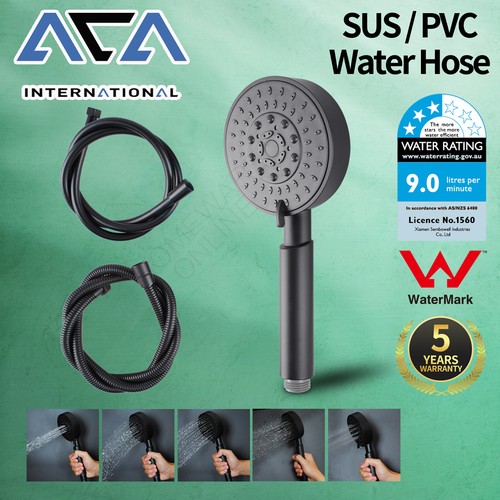 BLACK Round Rain Hand Held Shower Rose 5-MODE Spray Head / 1.5m SUS ...