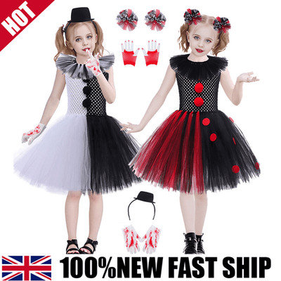 For Kids Girls Terrifier Clown Cosplay Halloween Costume Fancy Tutu ...