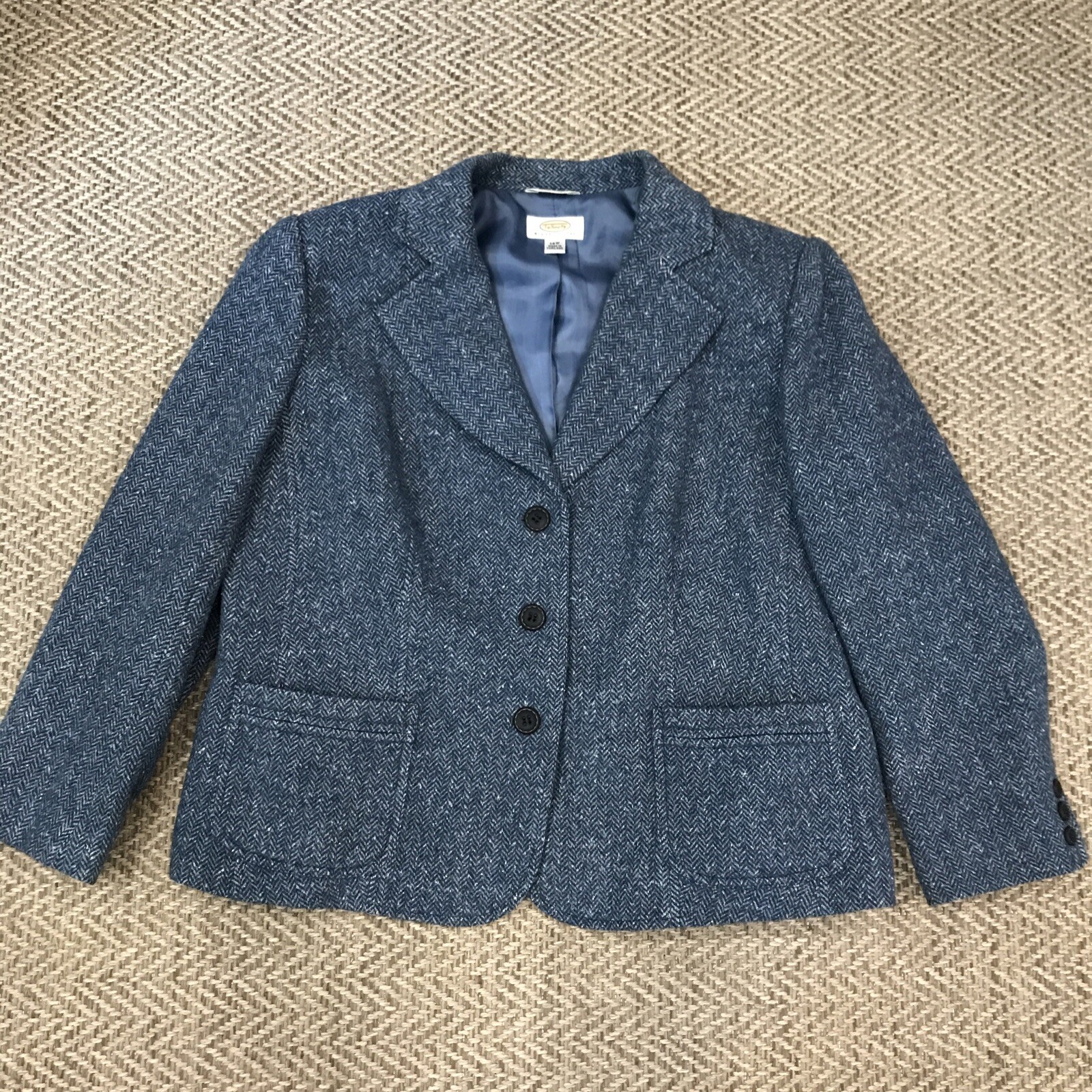 Talbots Blue Herringbone Tweed Blazer Size 14W Petite… - Gem