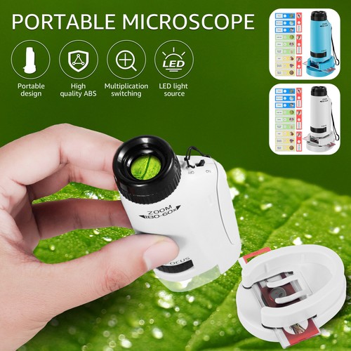 Portable Microscope 60X-180X Handheld Microscope with 12pcs Microscope ...