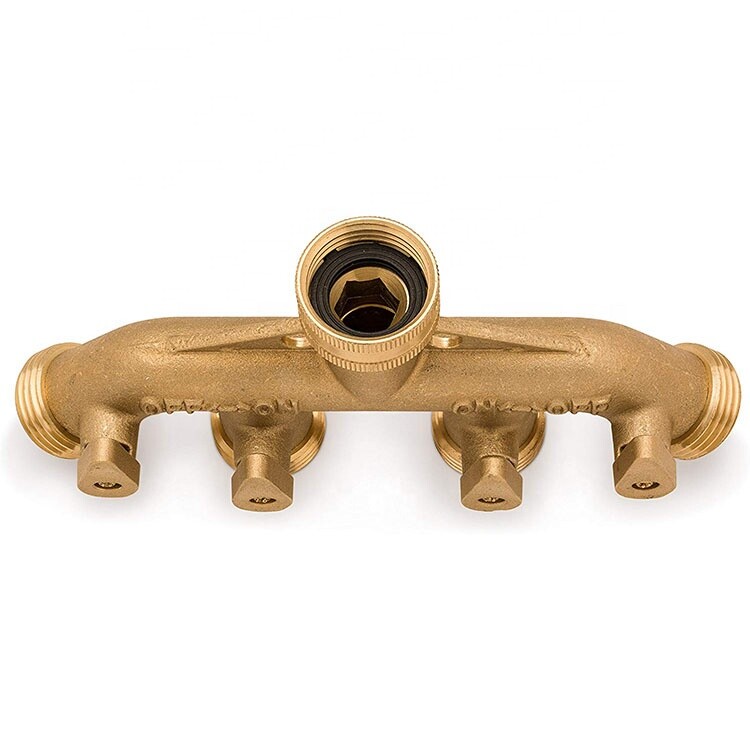 4 Way Brass Hose Splitter, 3/4" Brass Hose Faucet Manifold, Garden Hose ...