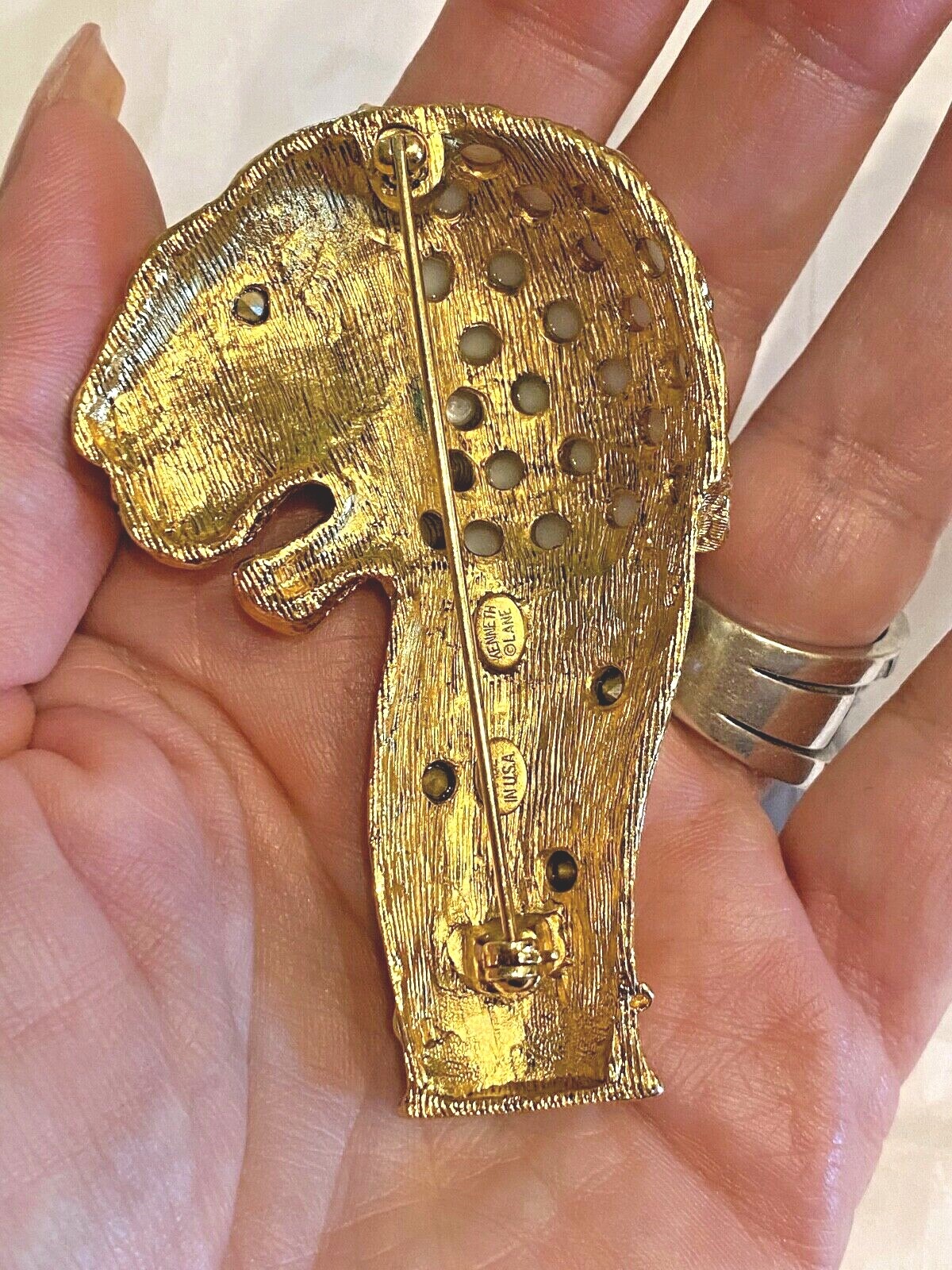 Vintage KJL Kenneth J Lane Pearl Gold Tone Lion Brooch Pin | eBay