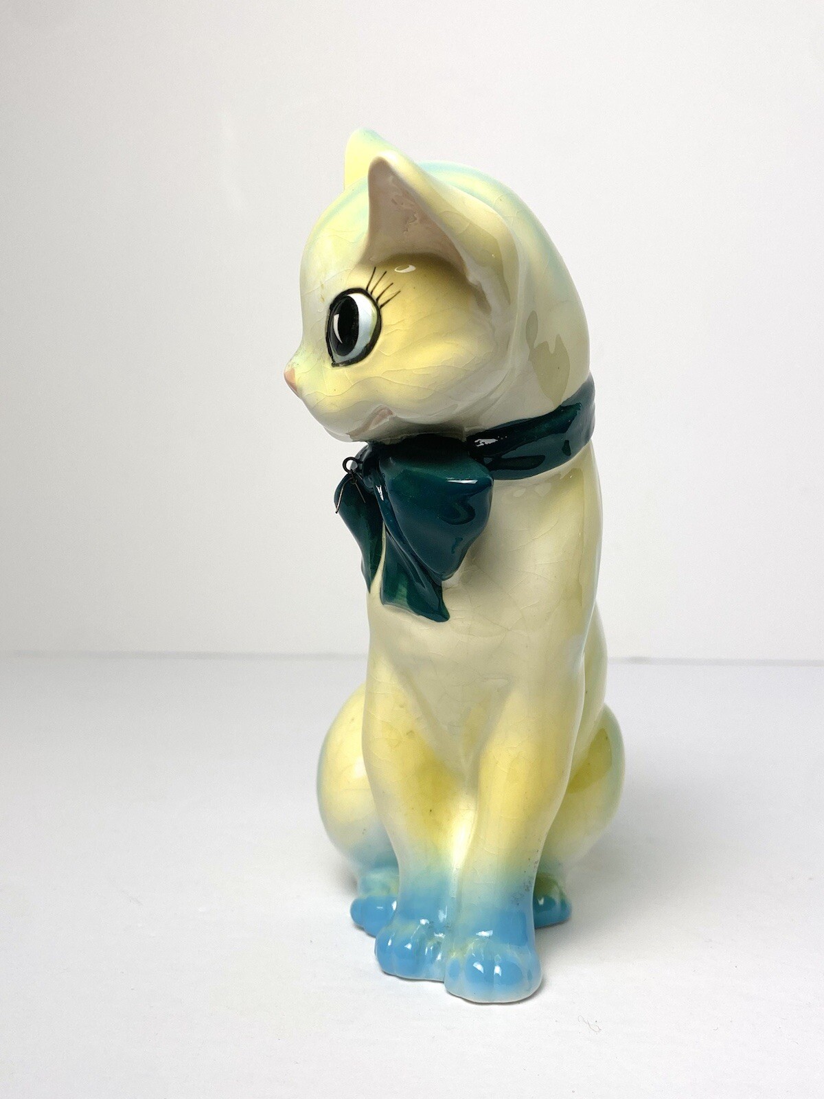 Lipper Mann Cat Figurine 1950s Japan Ceramic Blue Yellow Striped Bow ...