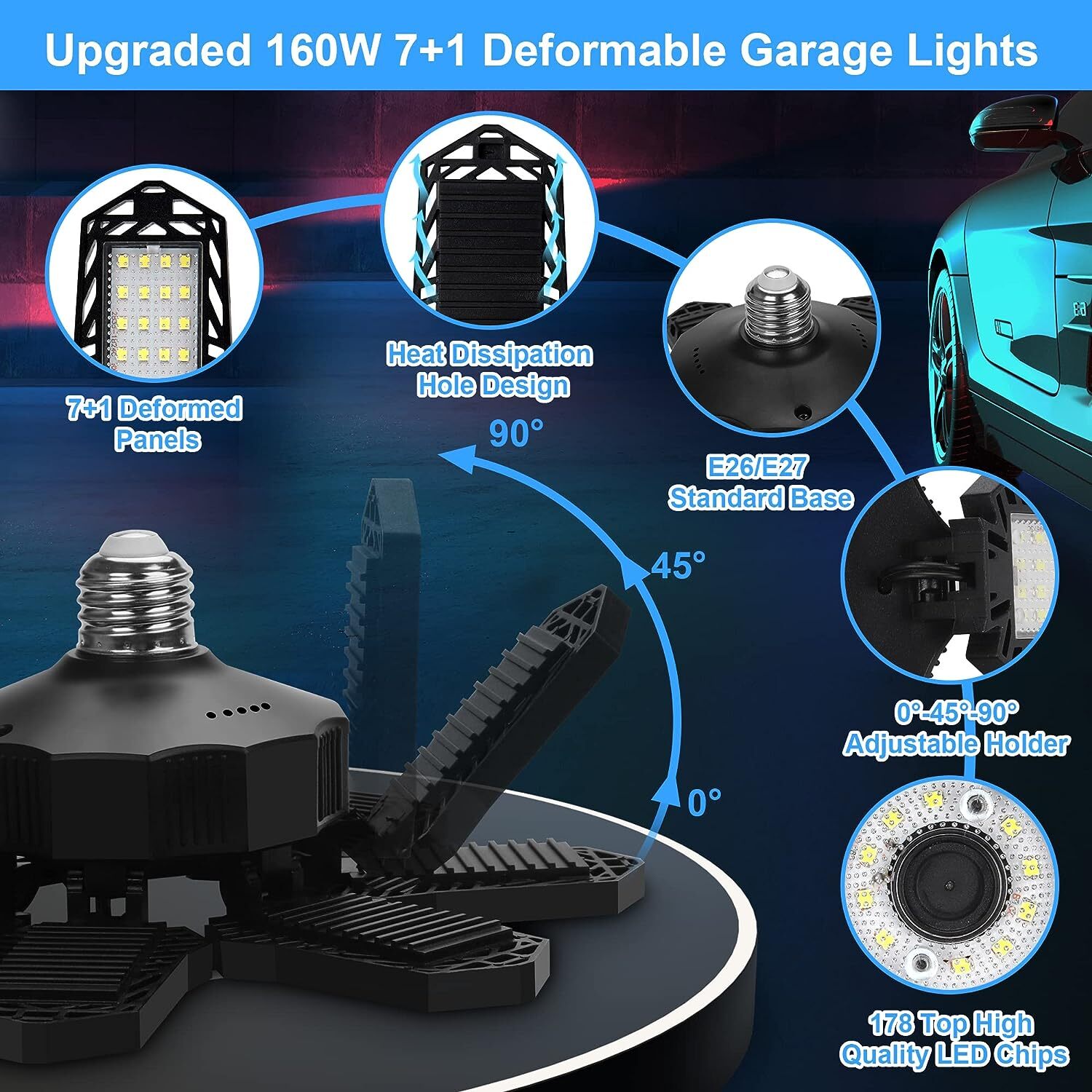 1-4PACK Bright LED Garage Lights 600W 60000LM Deformable Ceiling Shop ...