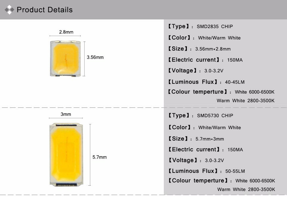 SMD 5730 / 2835 Chip LEDs Diode light For LED Strip Spotlight, indoor ...