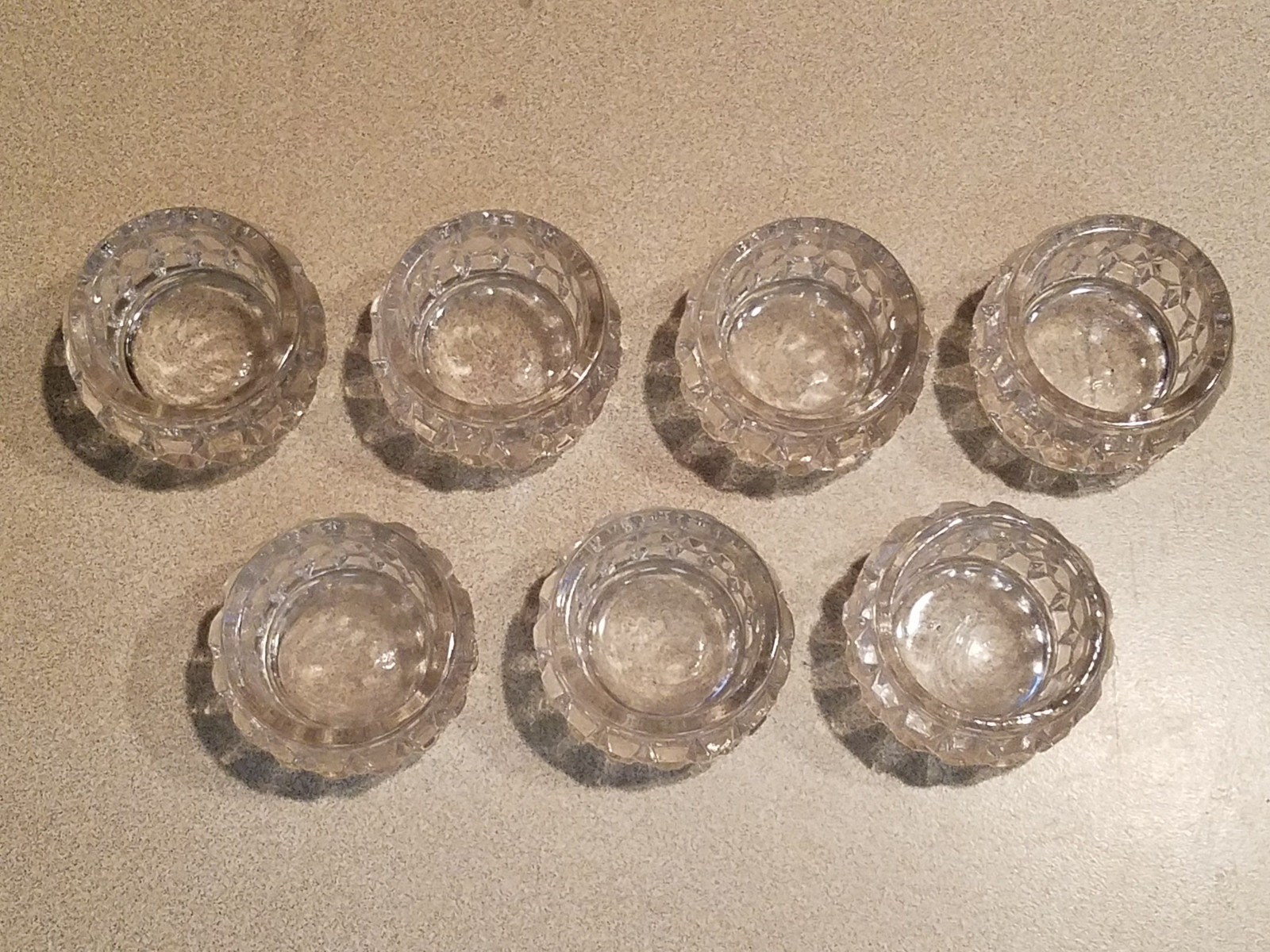 Vintage Set of Seven (7) Diamond Cut Glass Oval Faceted Salt Cellers ...