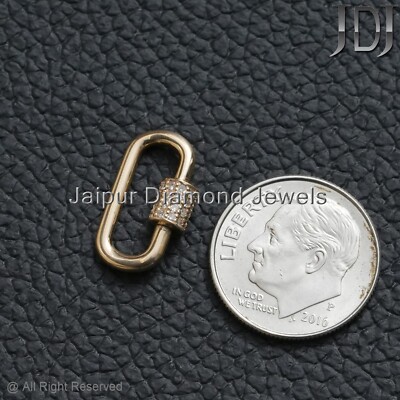 Genuine Diamond Clasp Solid 18k Yellow Gold Carabiner Lock Clasp Charm ...