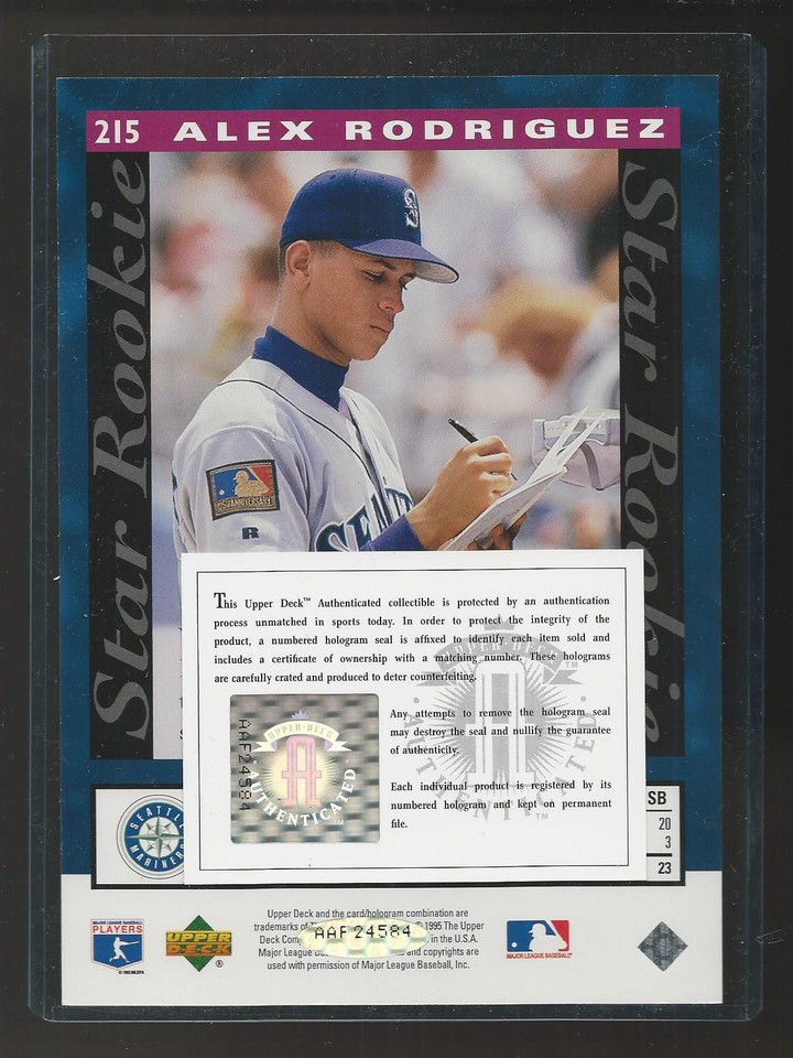 Alex Rodriguez 1995 Upper Deck #215 5x7 Upper Deck Authenticated Auto ...