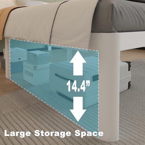 16 Inch Full White Bed Frames with Round Corner Legs, Metal Platform ...