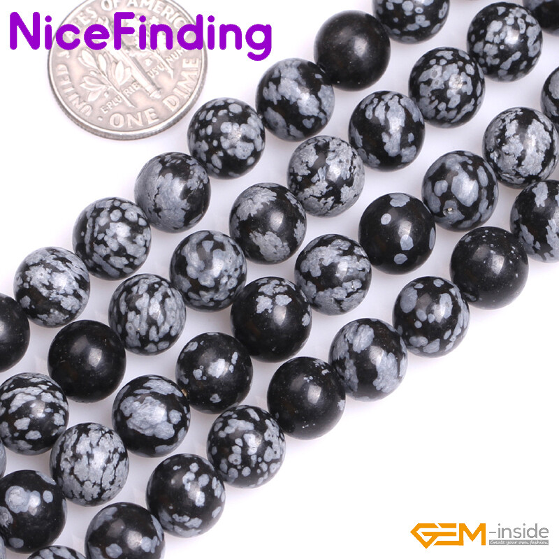 Natural Black Snowflake Obsidian Round Loose Gemstone Beads Jewelry ...