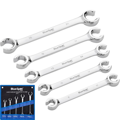 BlueSpot 5pc Flare Nut Wrench Open-Ended Brake Pipe Spanner Set 9mm ...