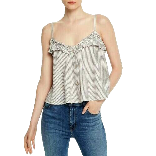 NEW French Connection L Women's Cream Beige Ruffle Cami Tank Top Boho ...