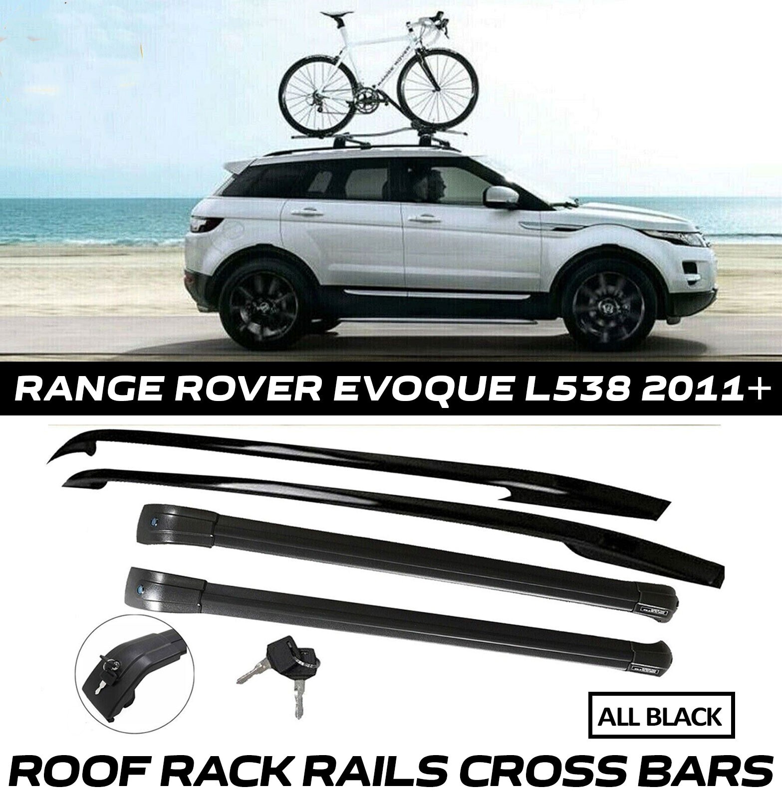 FOR RANGE ROVER EVOQUE L538 2011+ ROOF RACK RAILS CROSS BARS BLACK OEM ...