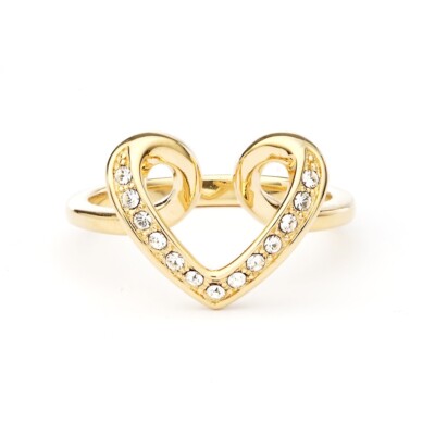 MYJS Cupidon Ribbon Heart Love Ring with Swarovski Crystals Pave Gold ...