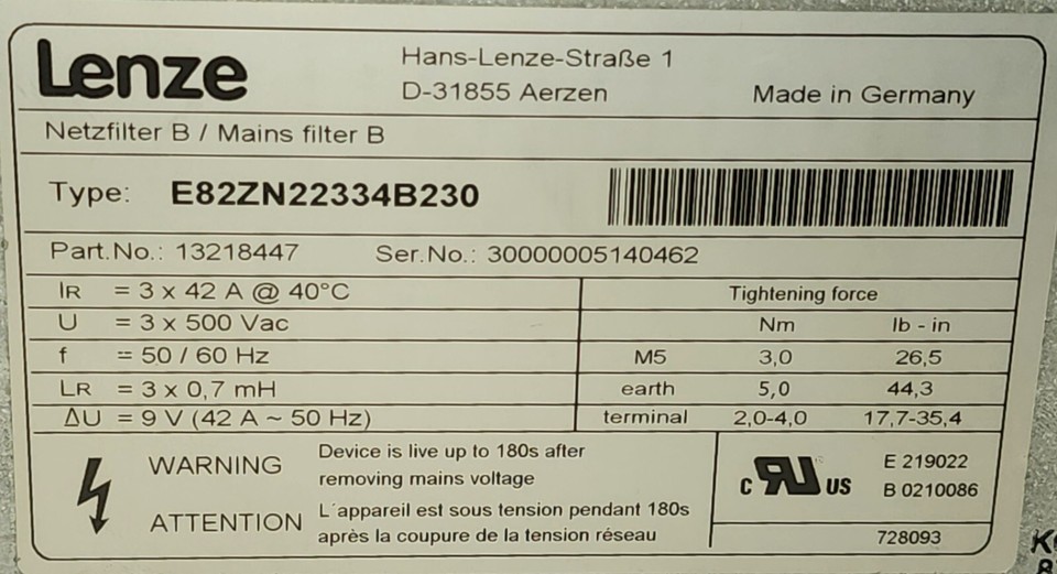 LENZE E82ZN22334B230 Netzfilter B/Mains filter B | eBay