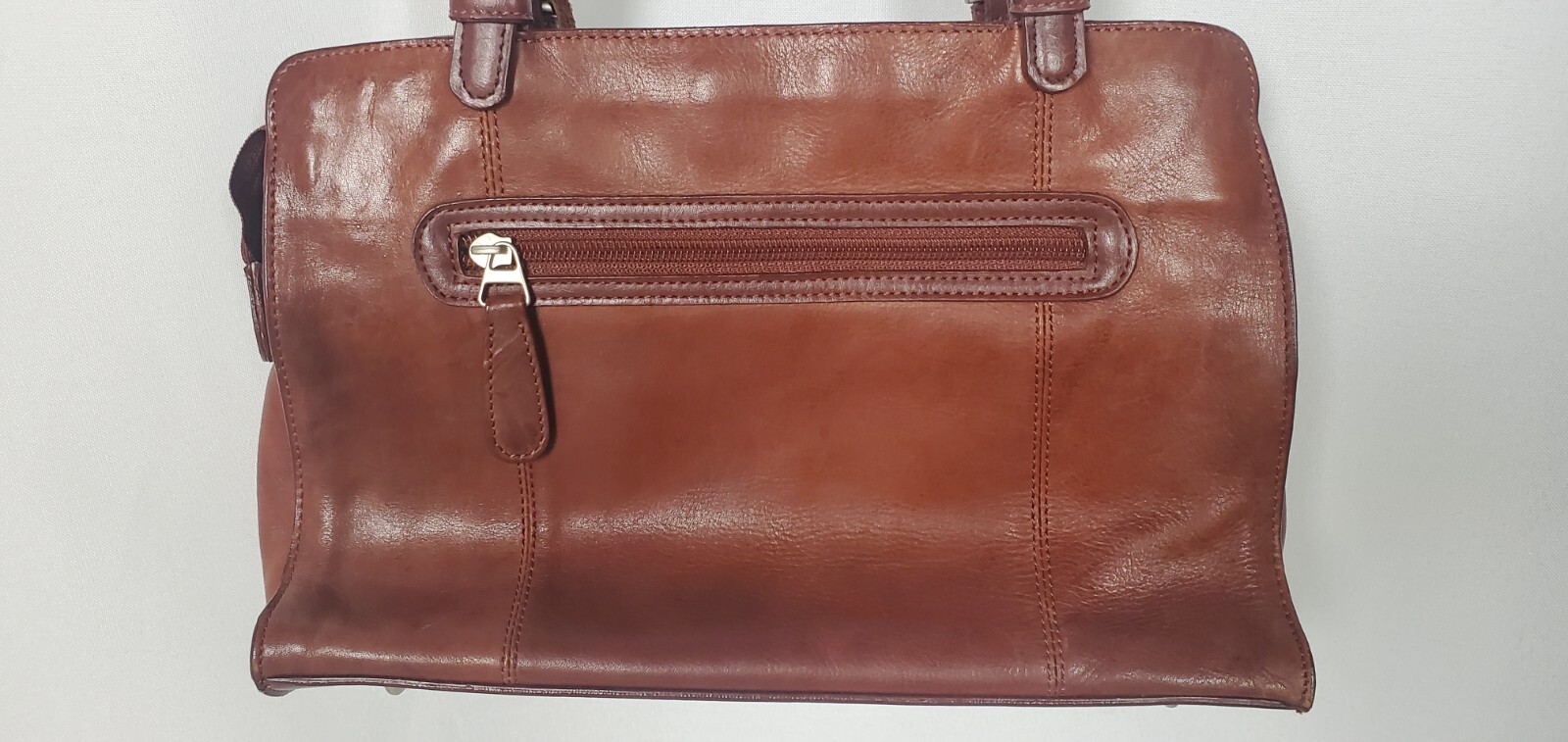 Vintage MC Leather Purse Brown Organizer Shoulder Bag Double Handle Zip ...