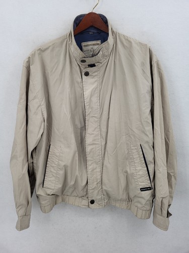 Vtg Members Only Khaki Navy Blue Lining Zip-Up High Collar Jacket w ...