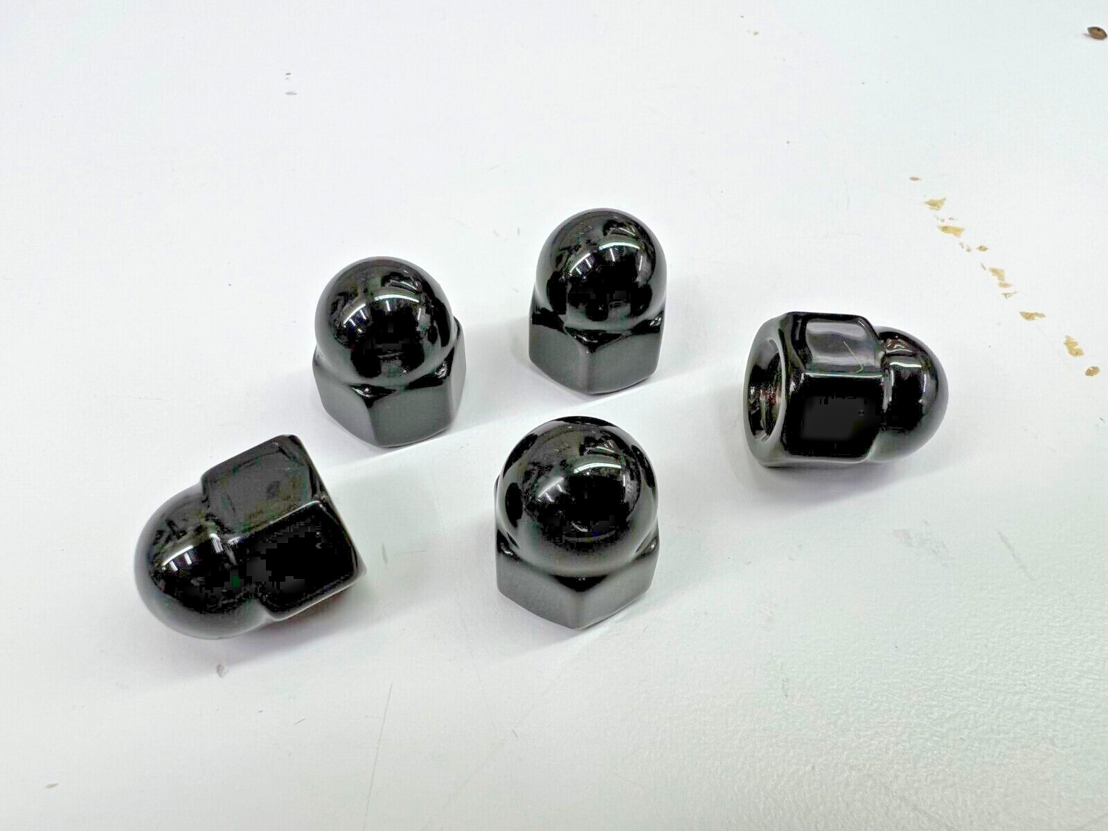 5 ACORN NUTS GLOSS BLACK POWDER 3/8"-24 chopper bobber cafe pike harley ...