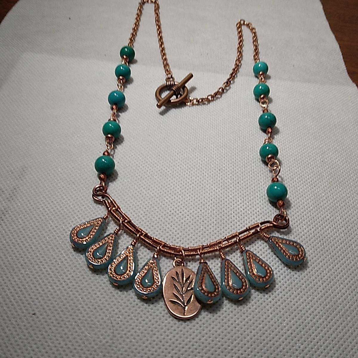 Artisan Made Turquoise Color And Copper 23 Inch Necklace With Toggle ...