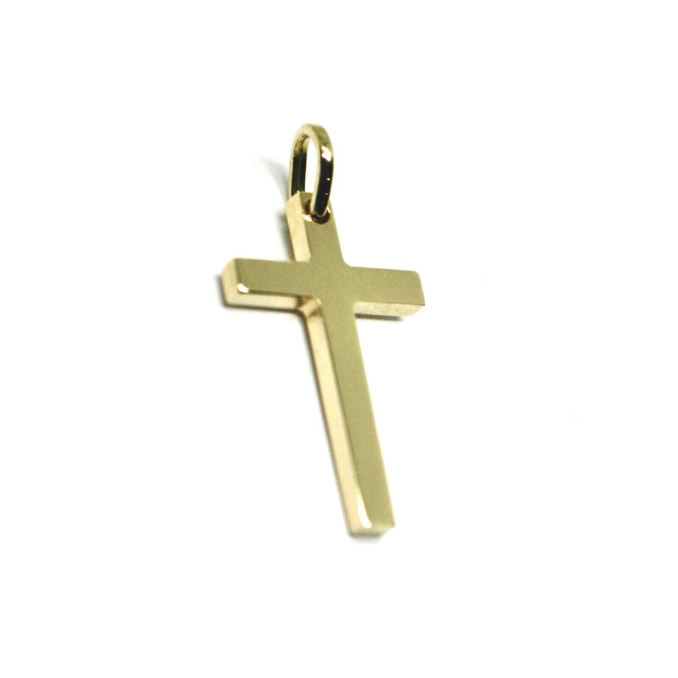 SOLID 18K YELLOW GOLD SMALL CROSS 18mm, SQUARED, SMOOTH, 2mm THICK MADE ...