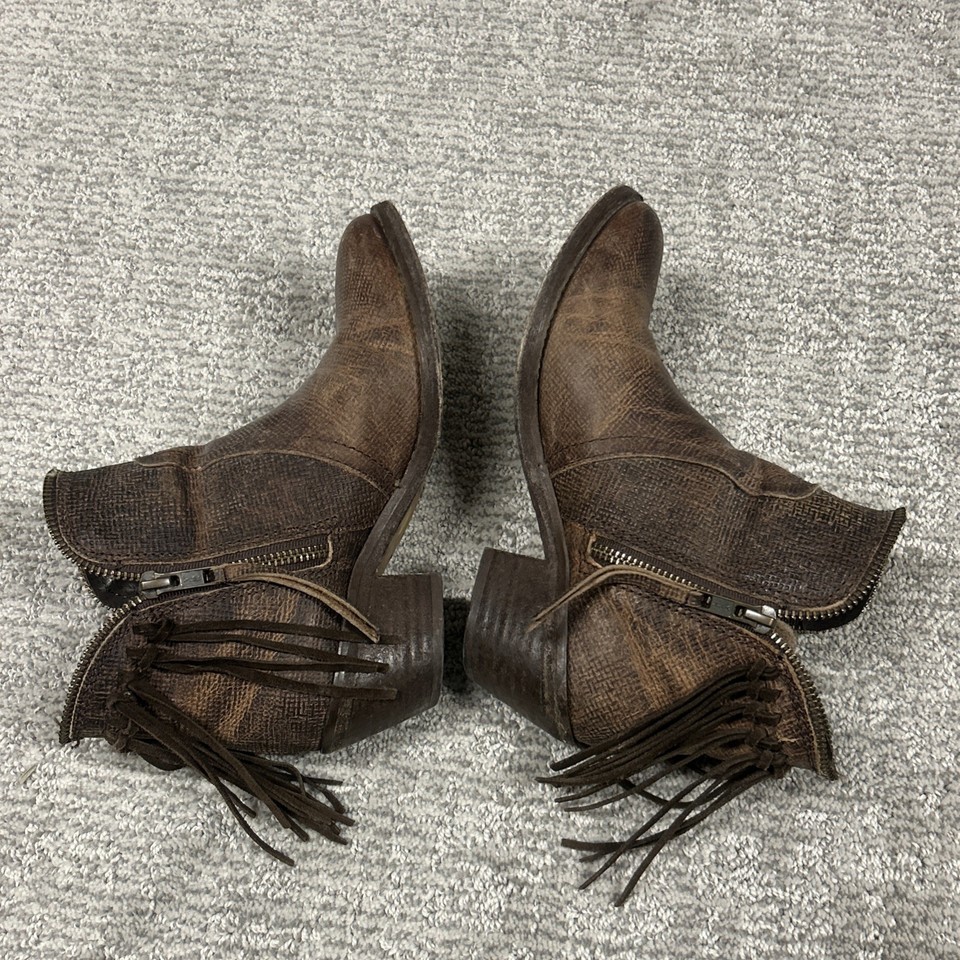 Circle G Corral Fringe Ankle Boots Womens 6 Distressed Leather Western ...