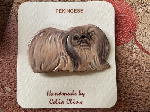 Pekingese Dog Pottery Brooch Pin Handmade Artisan Jewelry Animal Pet ...