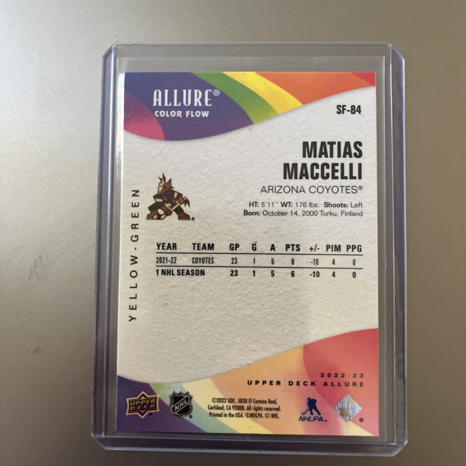 2022-23 Upper Deck Allure Matias Maccelli #SF-84 Color Flow Yellow ...