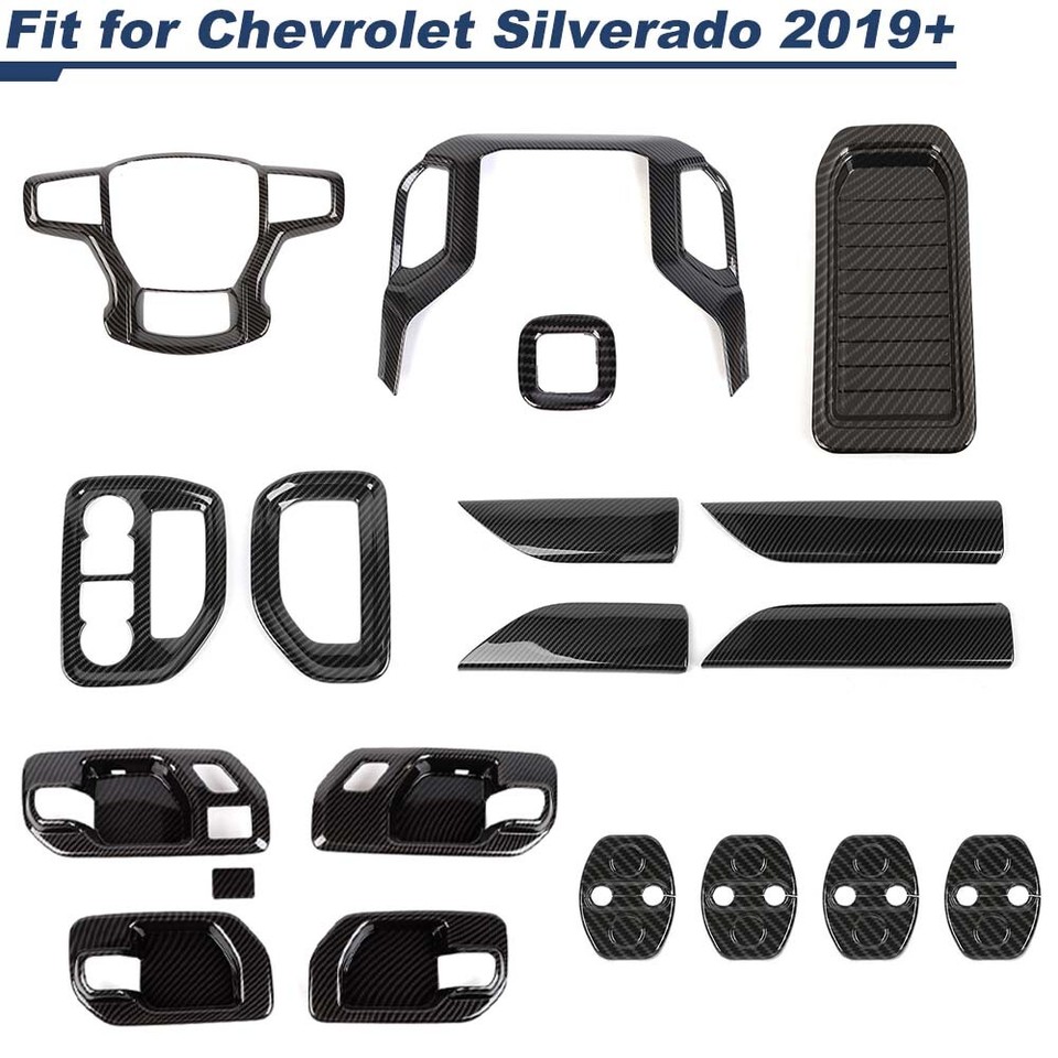 2019-2021 Chevy Silverado 18Pcs Carbon Fiber Interior Trim Kit | Center ...