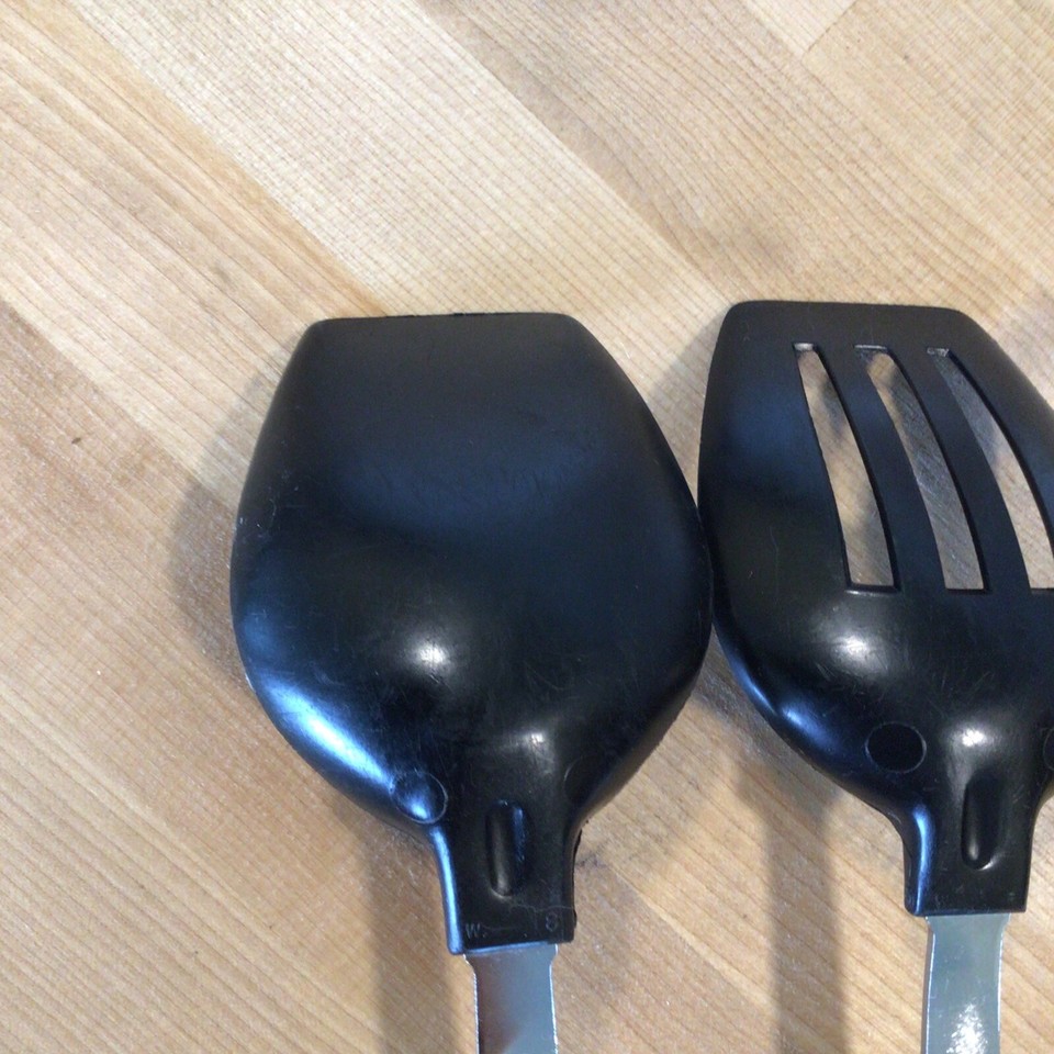 Set Of 2 Vintage Ekco Nylon Spoons Solid Slotted 11.5” Black Nice!! | eBay