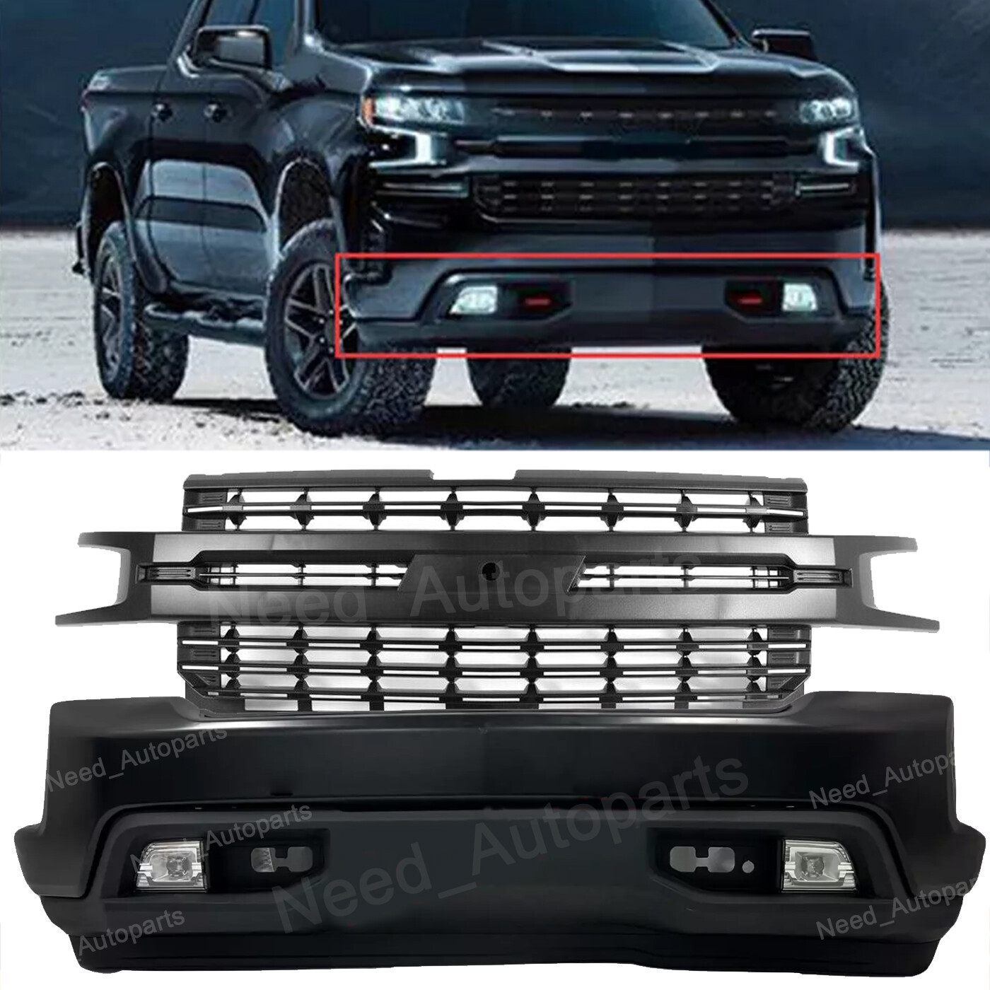 For Chevrolet Silverado 1500 2019 2020 2021 Complete Front Bumper ...
