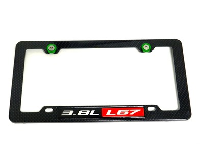 3.8L L67 CARBON FIBER LOOK LICENSE PLATE FRAME W/ 4 GREEN WASHERS ...