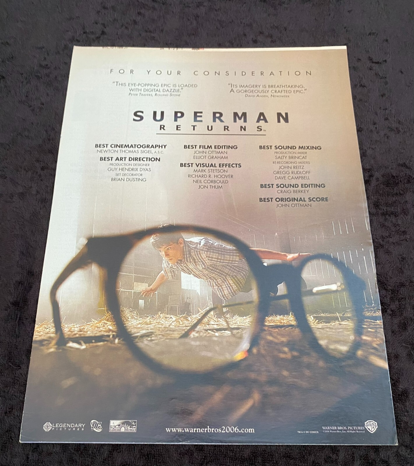 SUPERMAN RETURNS 2006 Oscar ad Brandon Routh floating in air thru ...