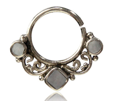 ORNATE 16G SILVER BRASS HANGING SEPTUM 9MM RING DIAMETER NOSE MOP SHELL ...