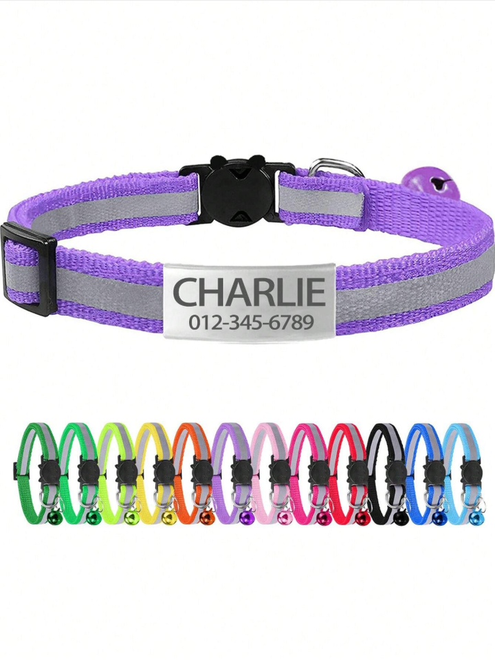 Personalized Cat Collar Reflective Breakaway Custom Engraved ID Tag ...