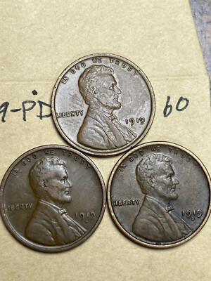 1919-PDS LINCOLN WHEAT CENT SET, "EXTREMELY FINE" condition coins, set ...