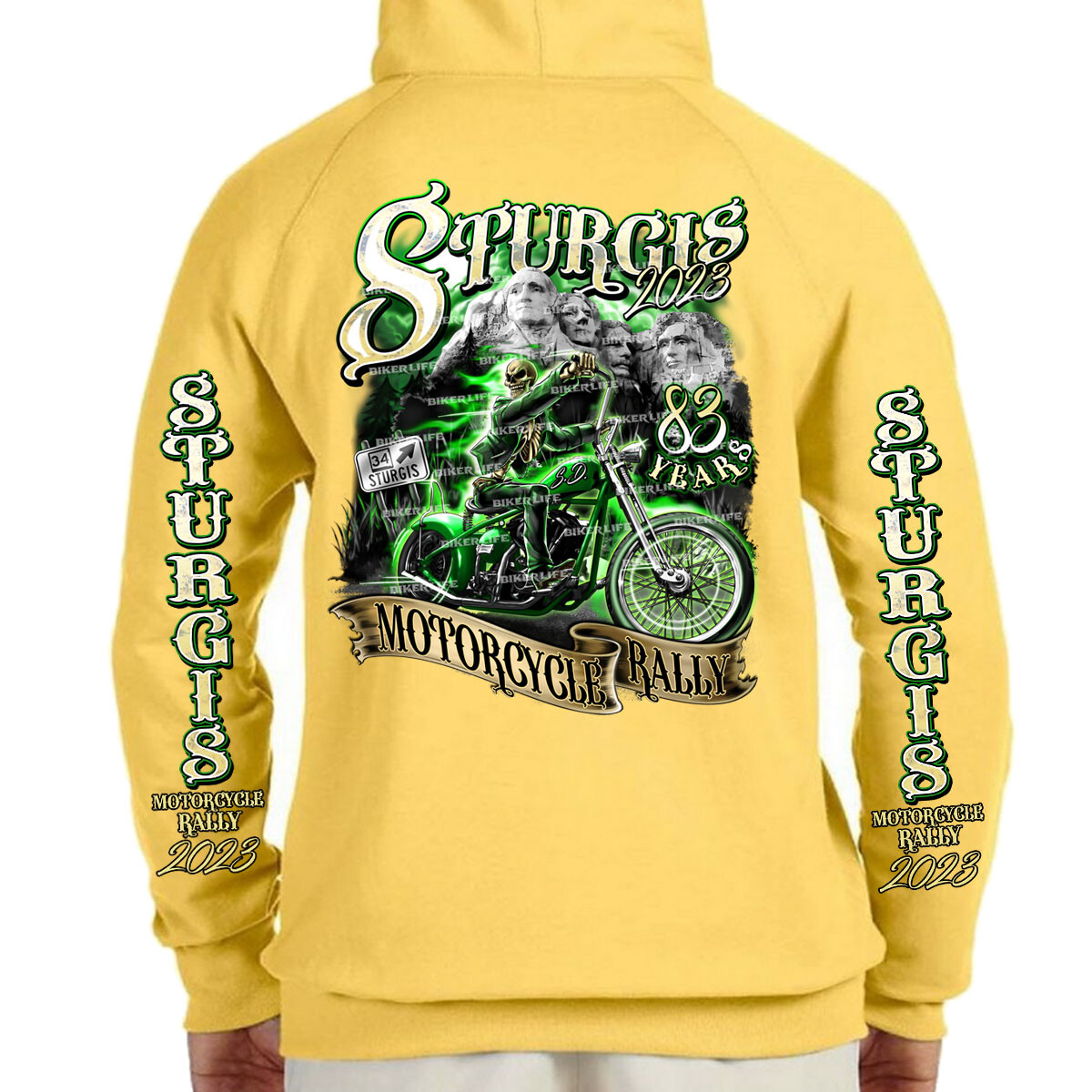 2023 Sturgis Motorcycle Rally Green Skeleton Rider Pull-Over Hoodie | eBay