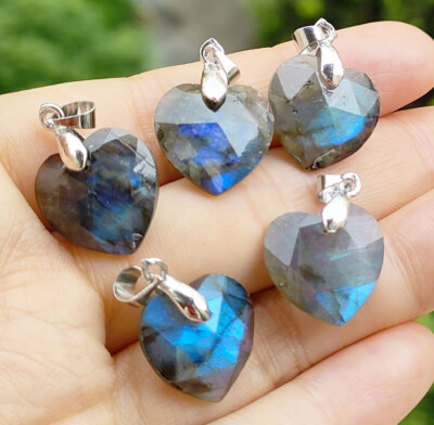 5pcs Natural Labradorite Heart Pendants Gems Faceted Magic Reiki Healing Amulet | eBay UK