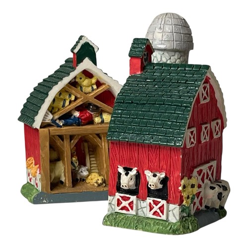 Vintage Ceramic Red Barn Farm Animals Miniature Hinged Farmhouse ...