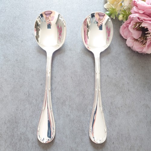 Christofle Rubans 2pcs Silverplate Flatware Consomme Cream Soup Spoon ...
