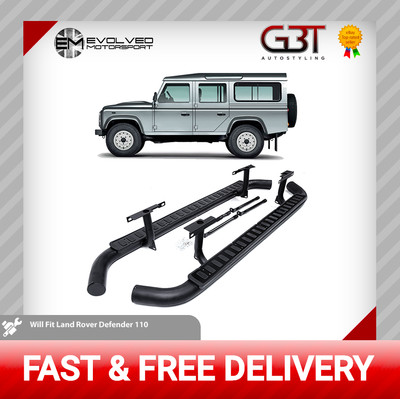 FOR LAND ROVER DEFENDER 110 SIDE STEPS TUBULAR ALL BLACK FIRE & ICE ...