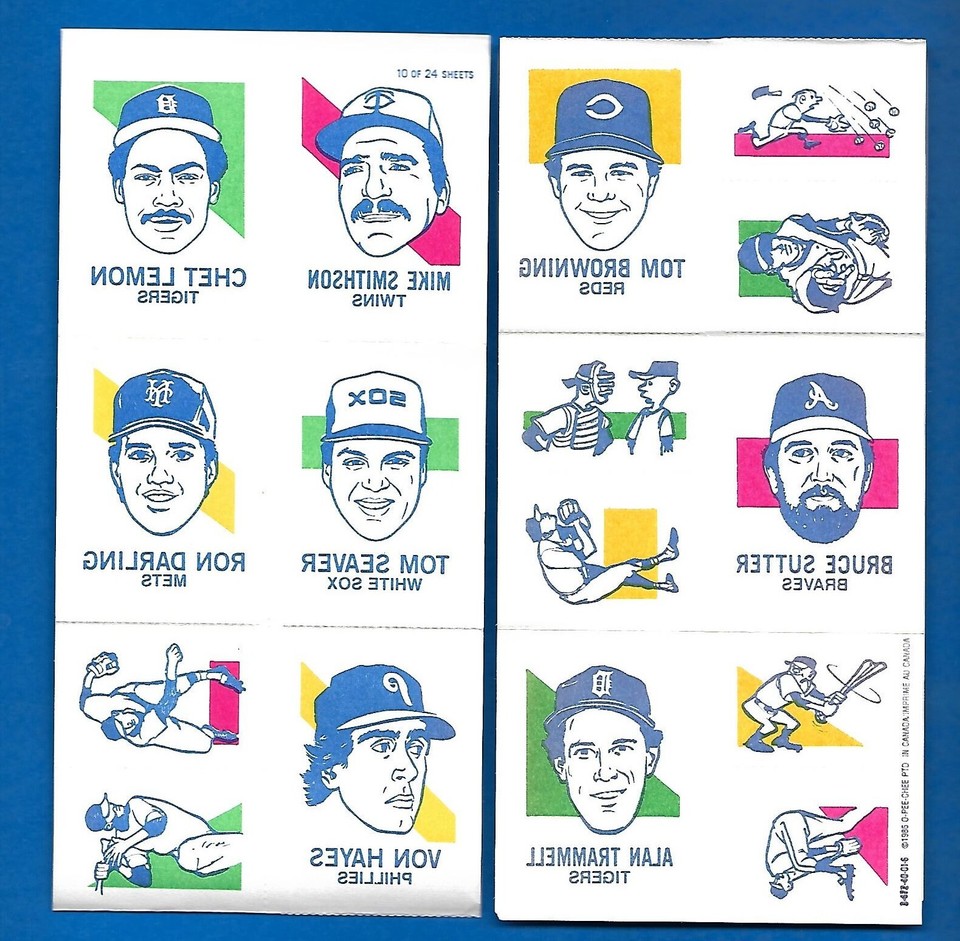 1986 OPC BASEBALL TATTOOS 6 SHEETS PANEL OF 8 PLAYERS O-PEE-CHEE 1-24 ...