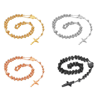 Men Women Stainless Steel 30 Inch Chain Rosary Necklace 6mm Beads w ...