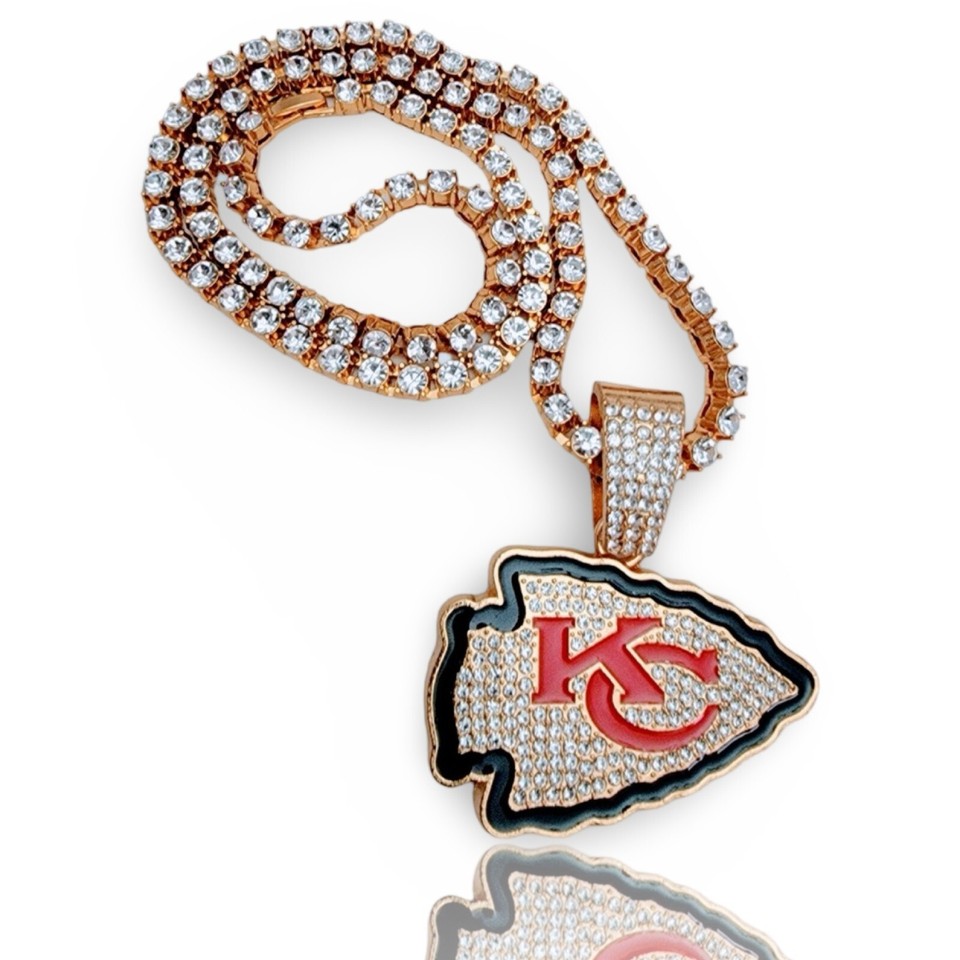 Kansas City Chiefs Iced-Out Necklace | 24” Rhinestone Chain | Gold ...