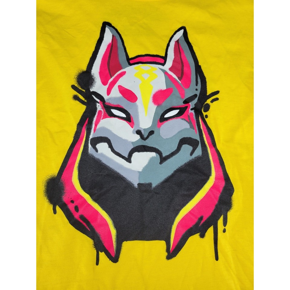 Fortnite Kids Youth T Shirt Medium M Yellow Drifting Fox Mask Graphic ...