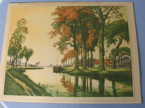 Francis Roth Signed Colored Etching France Canal de L'Yonne, Paris- 25. ...