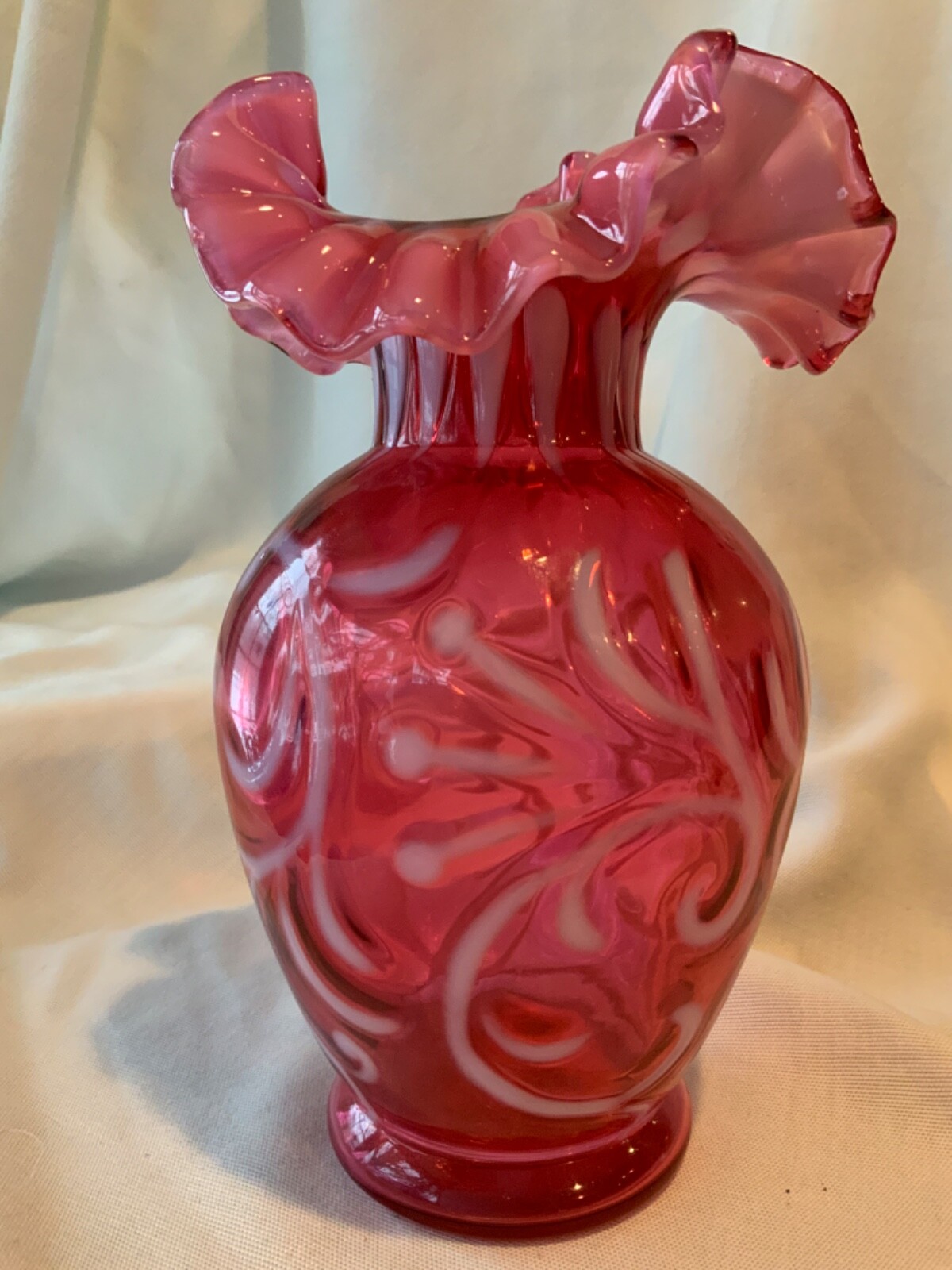 Fenton Art Glass 1995 George Fenton signature Cranberry Opalescent Vase ...